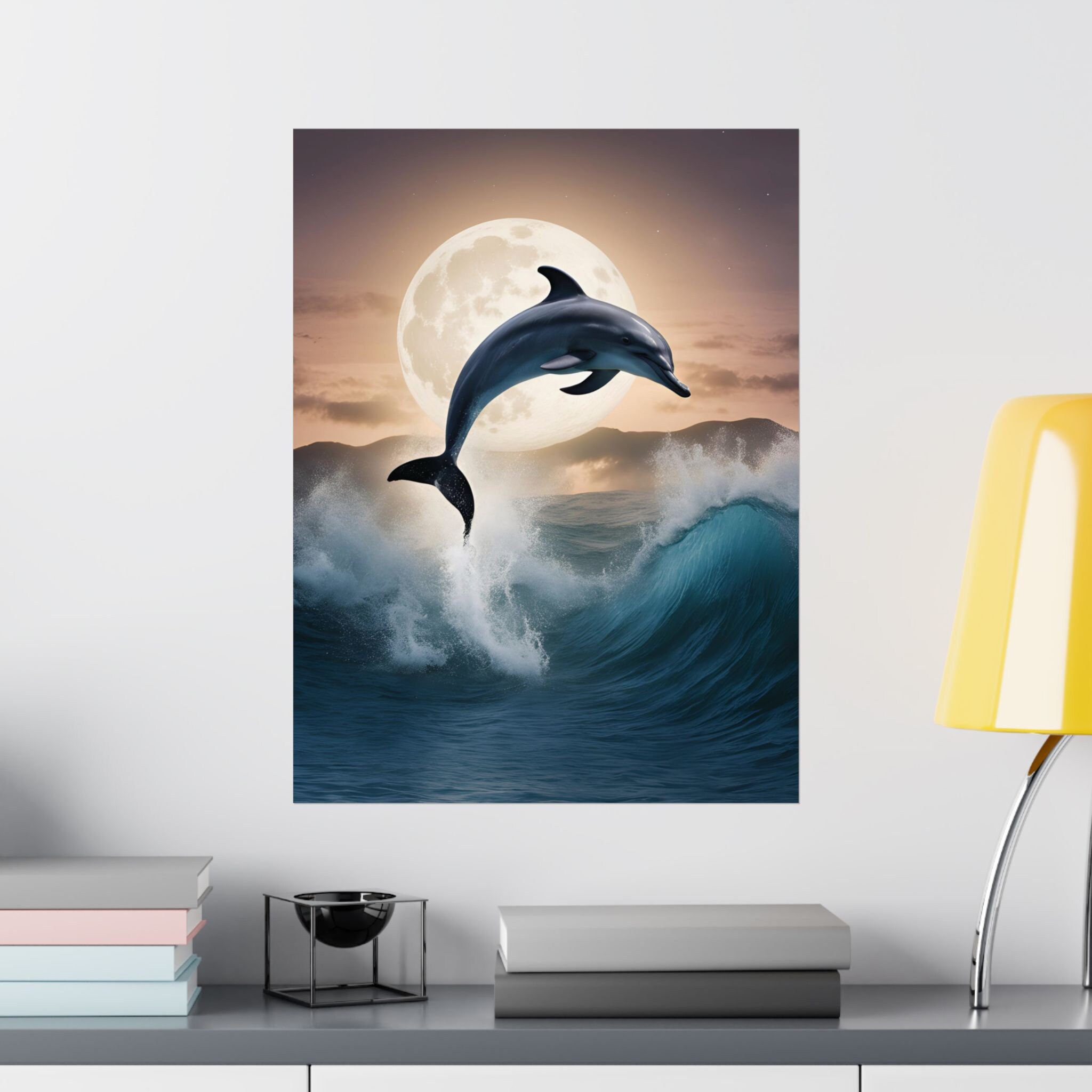 Dolphin Poster, Night, Moon, Waves, Wall Decor, Sea Life, Gift - Etsy