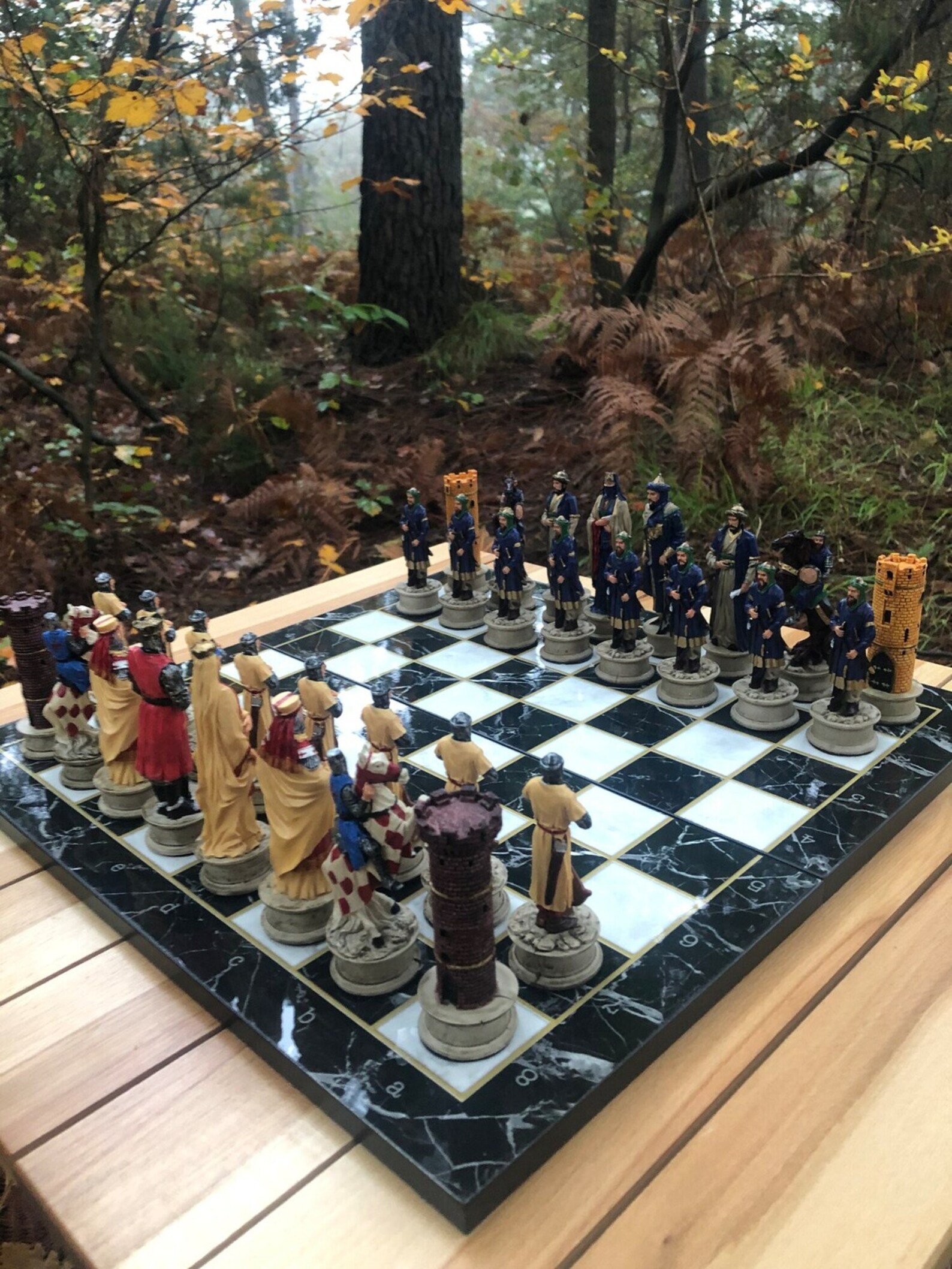 Chess Set Vintage Crusaders Hand Painted Chess Pieces Wood Chess Board ...
