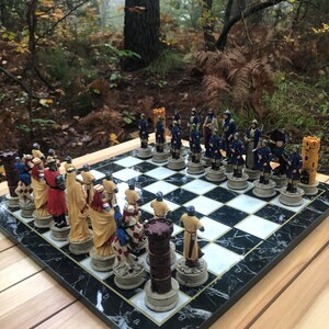 Chess Set Vintage Crusaders Hand Painted Chess Pieces Wood Chess Board ...