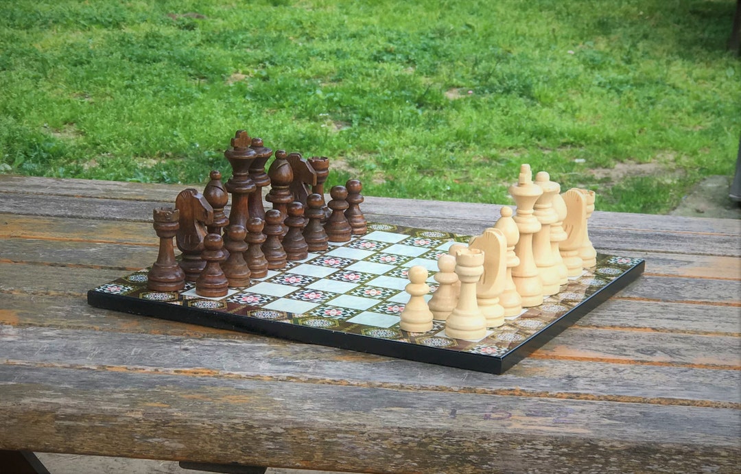 Large Chess Set Queen's Gambit Chess Board Staunton Wood Hand Carved ...