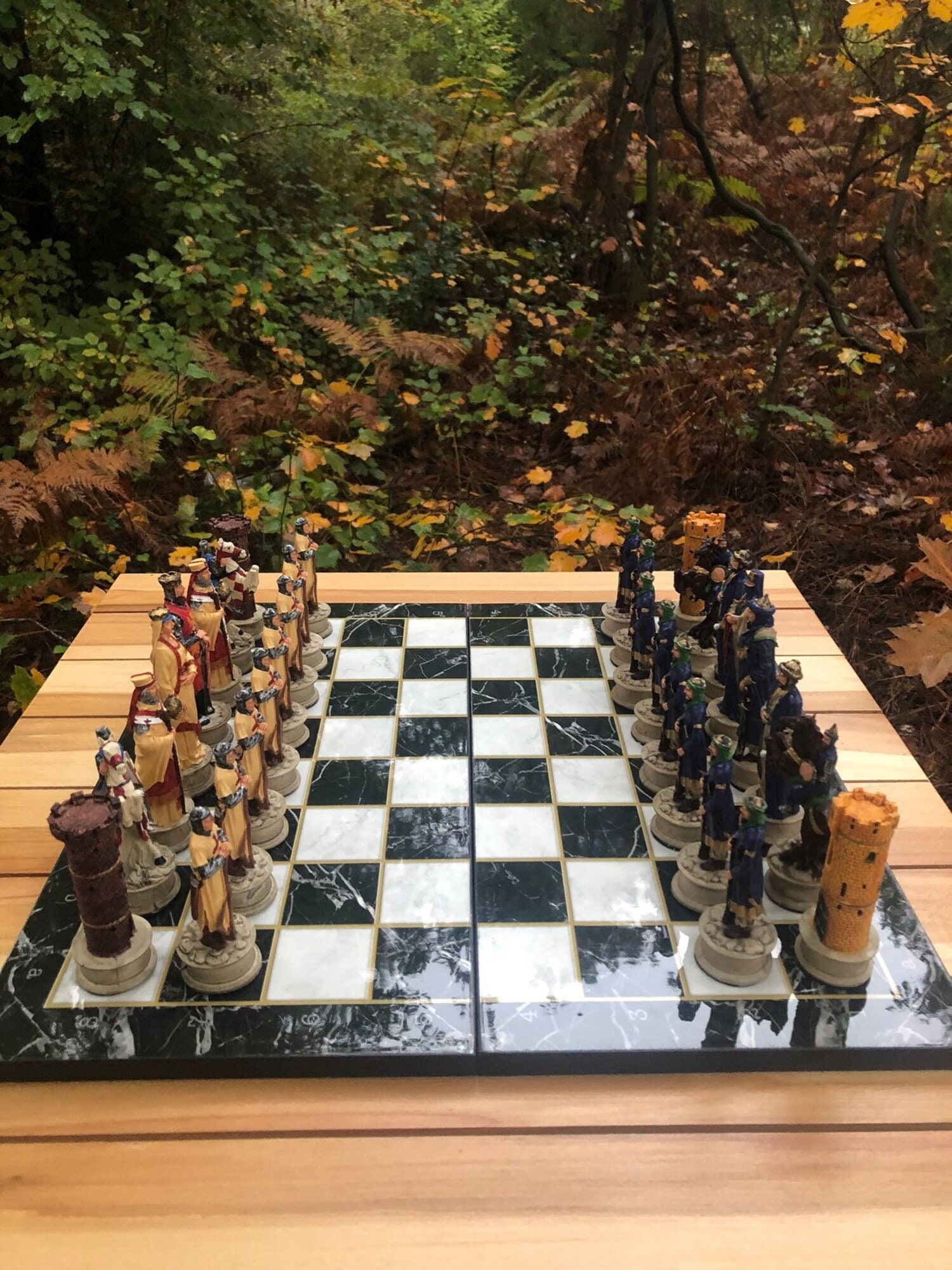 Chess Set Vintage Crusaders Hand Painted Chess Pieces Wood Chess Board ...