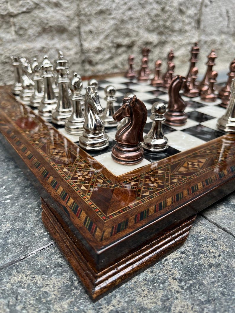 Luxury Chess Set With İnlaid Solid Wooden Chess Board Hand Crafted ...
