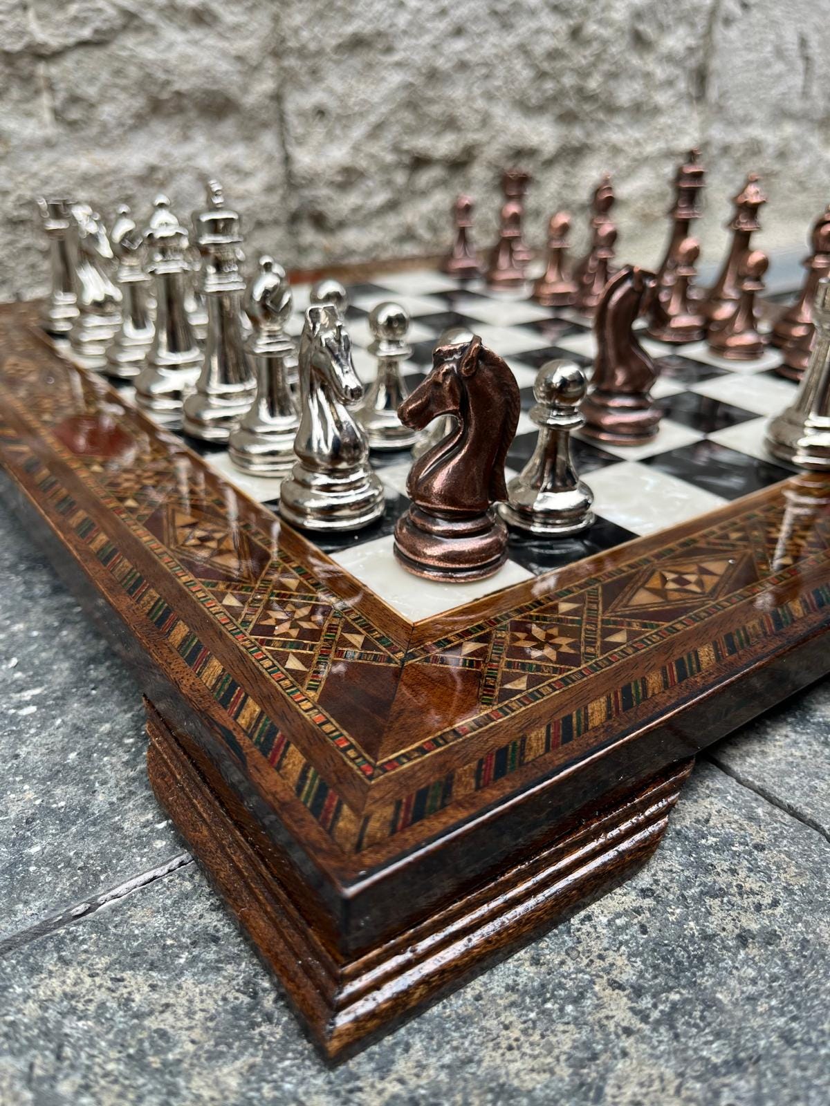 Luxury Chess Set With İnlaid Solid Wooden Chess Board Hand Crafted ...