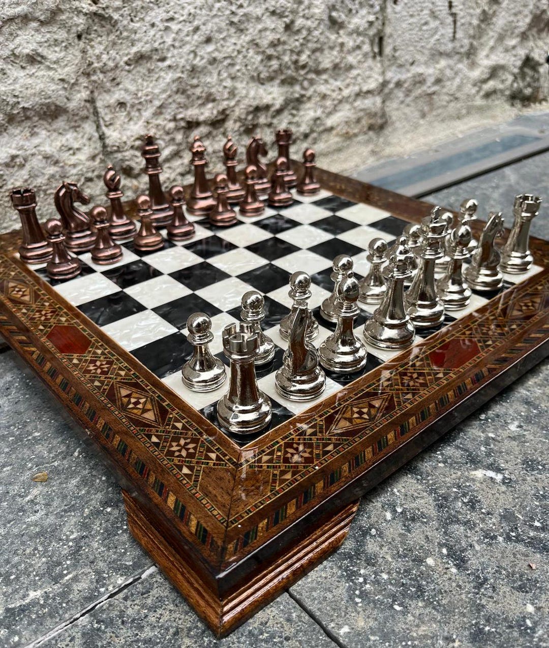 Luxury Chess Set With İnlaid Solid Wooden Chess Board Hand Crafted ...