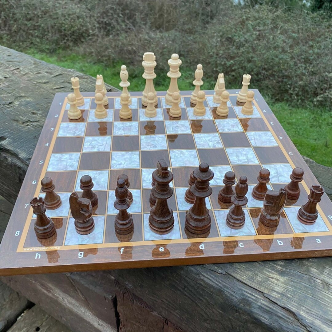 Large Chess Set Queen's Gambit Chess Board Staunton Wood Hand Carved ...
