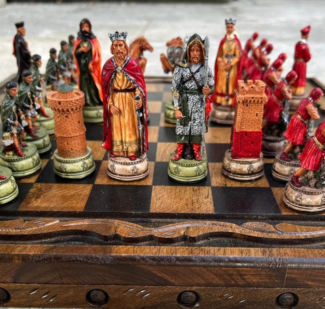 Luxury Chess Set Camelot Chess Pieces Wood Vintage Chess Board, Gift ...