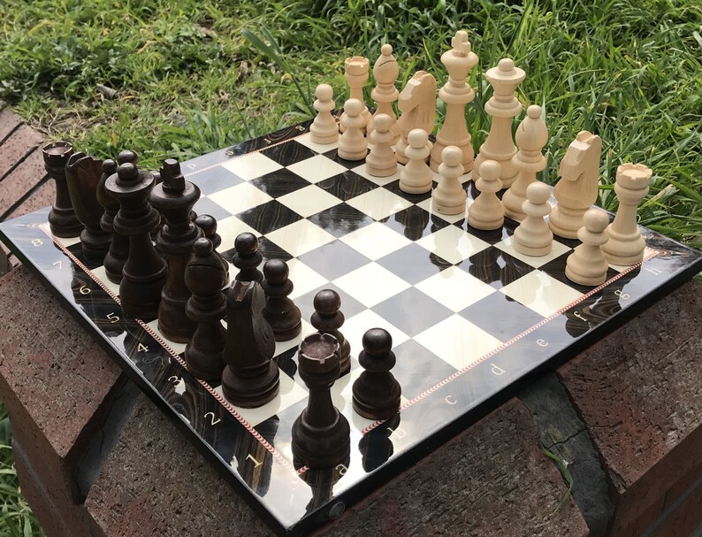 Large Chess Set Queen's Gambit Chess Board Staunton Wood Hand Carved ...