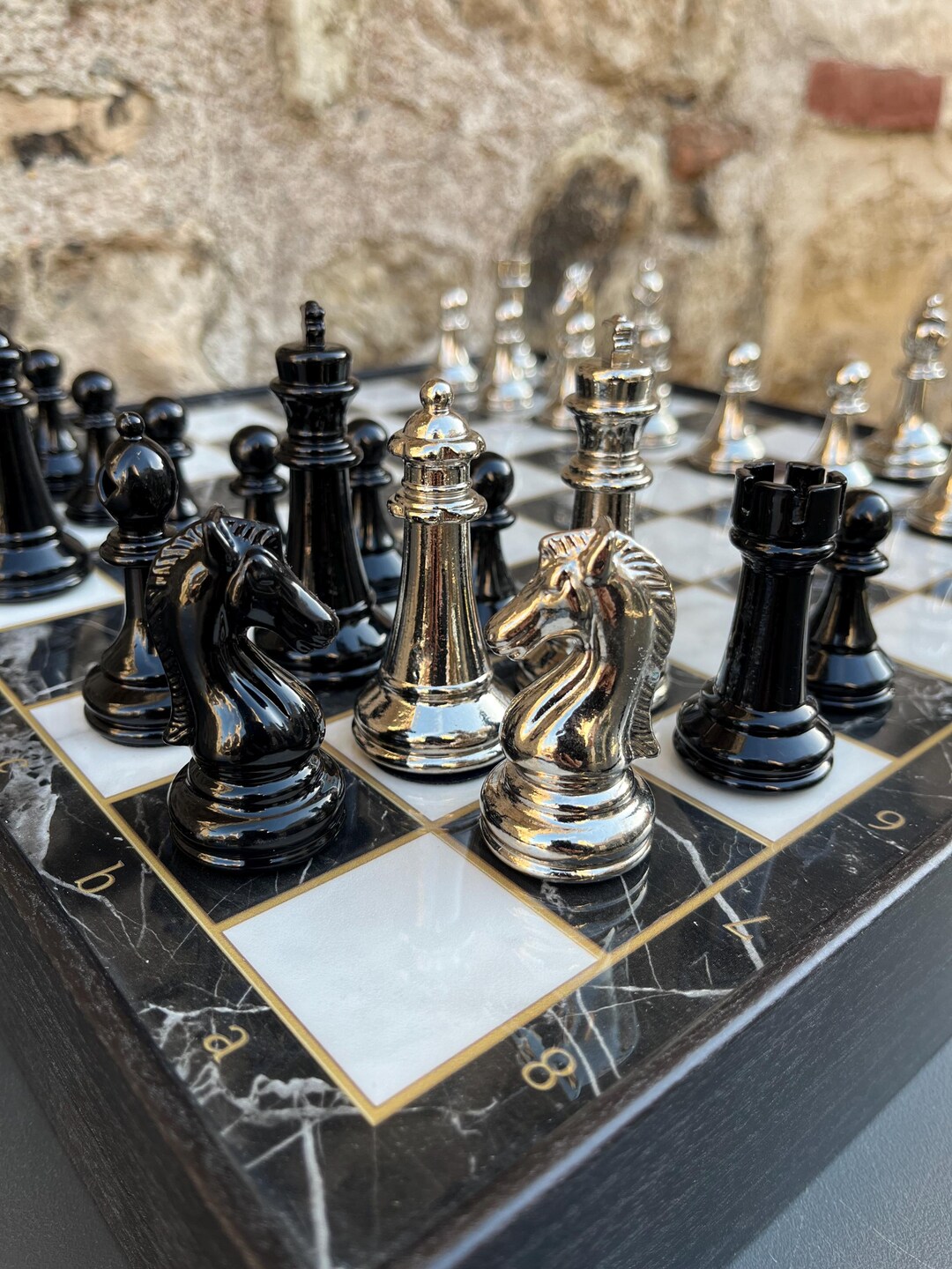 Custom Chest Chess Set Personalized Chess Board With Black Pieces ...