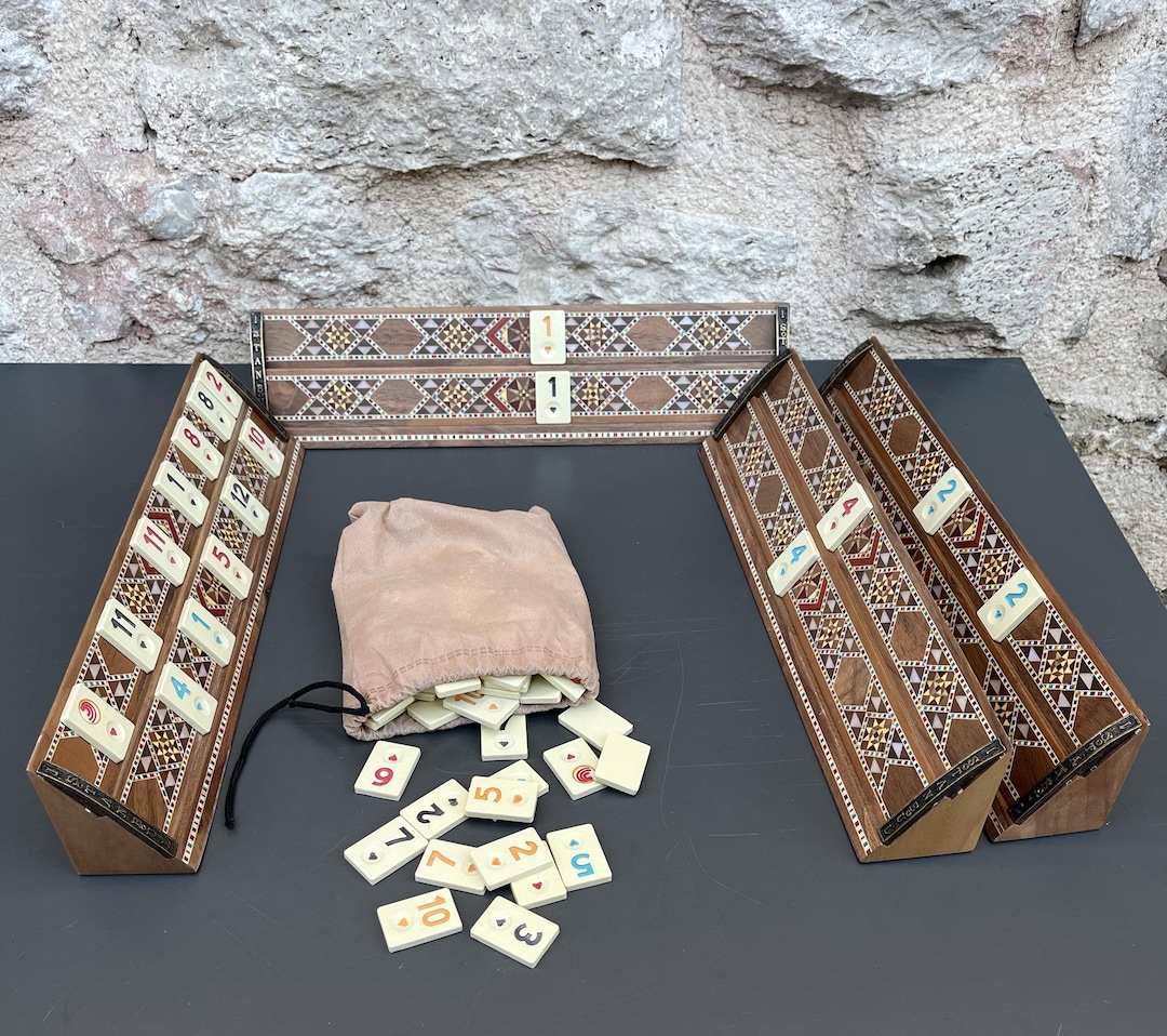 Okey Set 2-4 Player Rummy Cube Game Set, 4 Wooden Racks, 106 Tiles ...