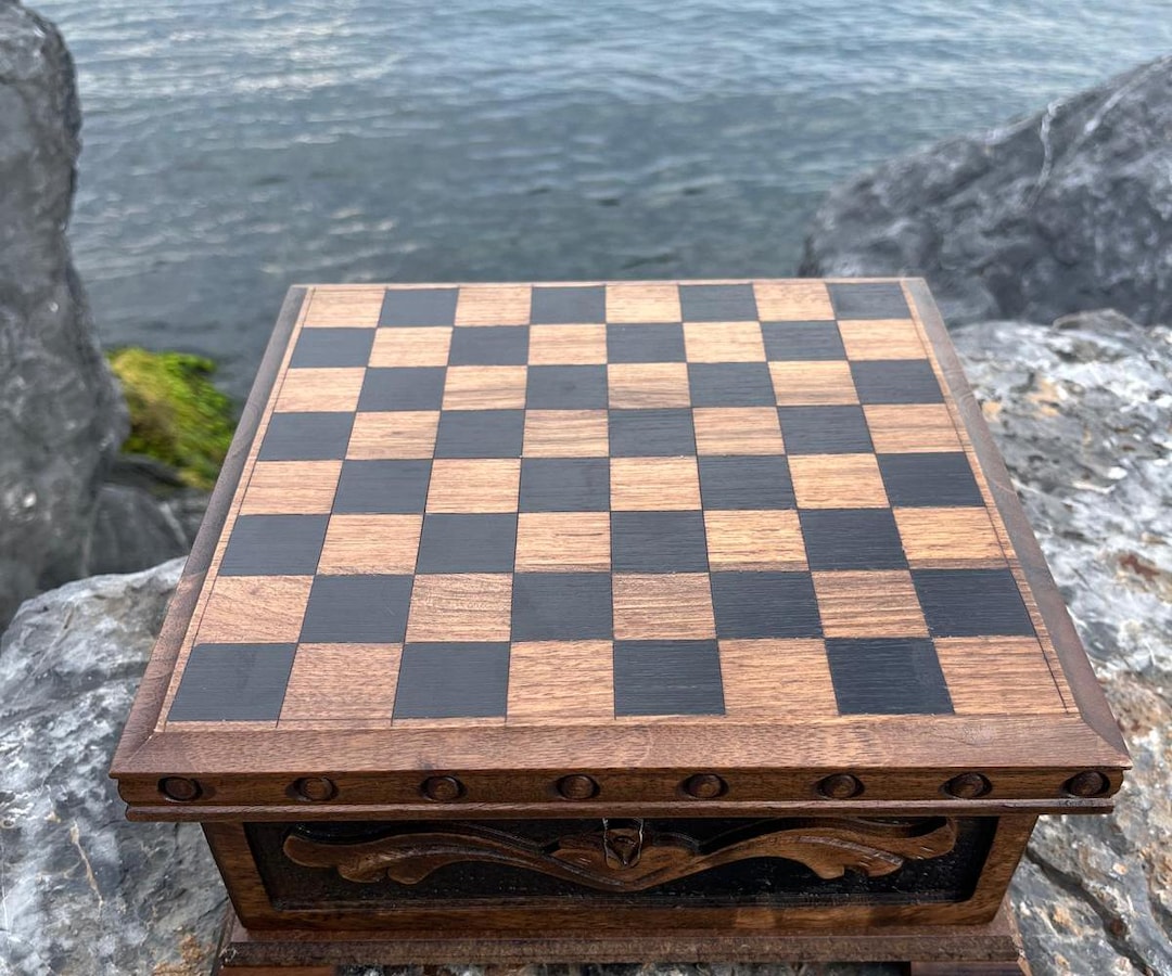Handcrafted Walnut Vintage Puzzle Chess Board With Storage - Perfect ...