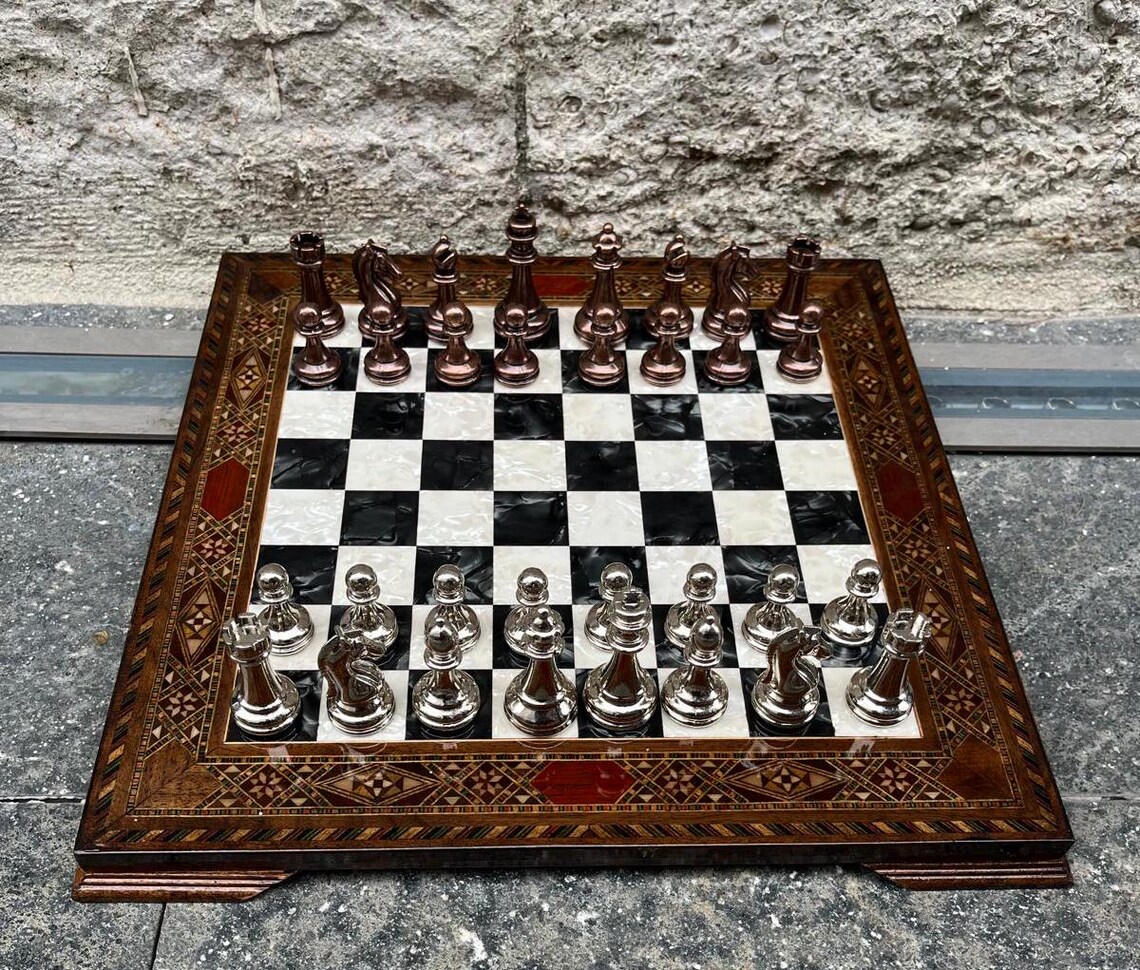 Luxury Chess Set With İnlaid Solid Wooden Chess Board Hand Crafted ...