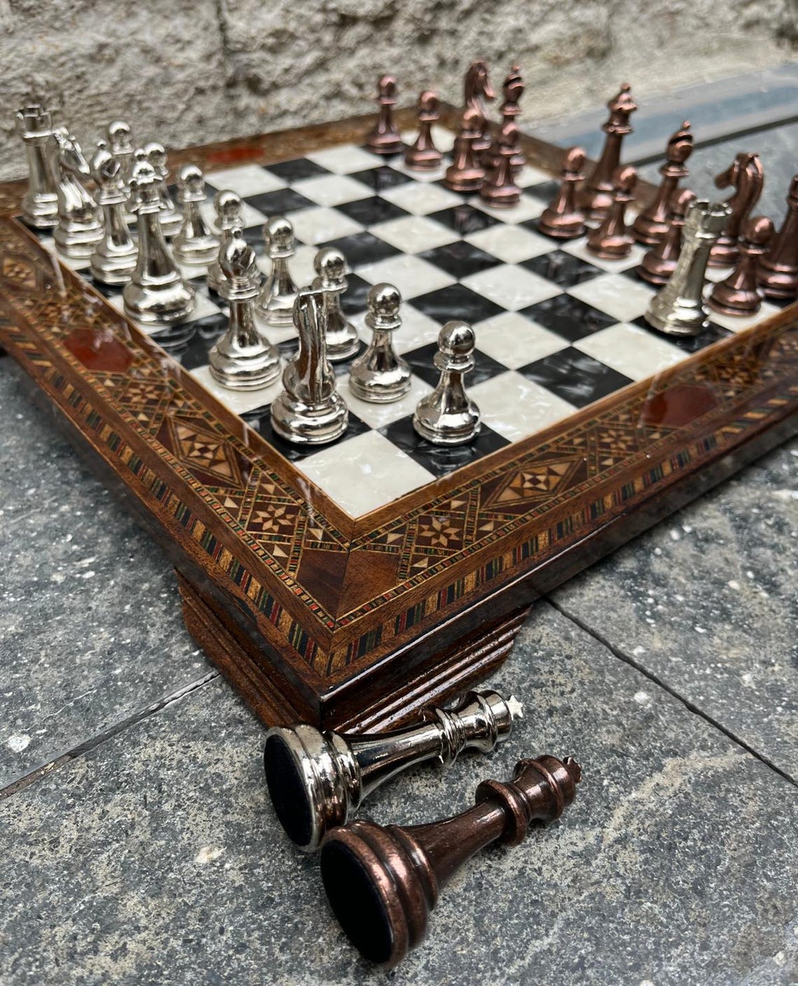 Luxury Chess Set With İnlaid Solid Wooden Chess Board Hand Crafted ...