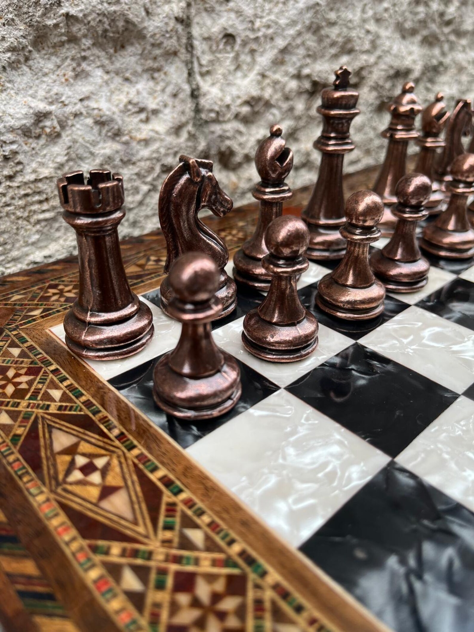 Luxury Chess Set With İnlaid Solid Wooden Chess Board Hand Crafted ...
