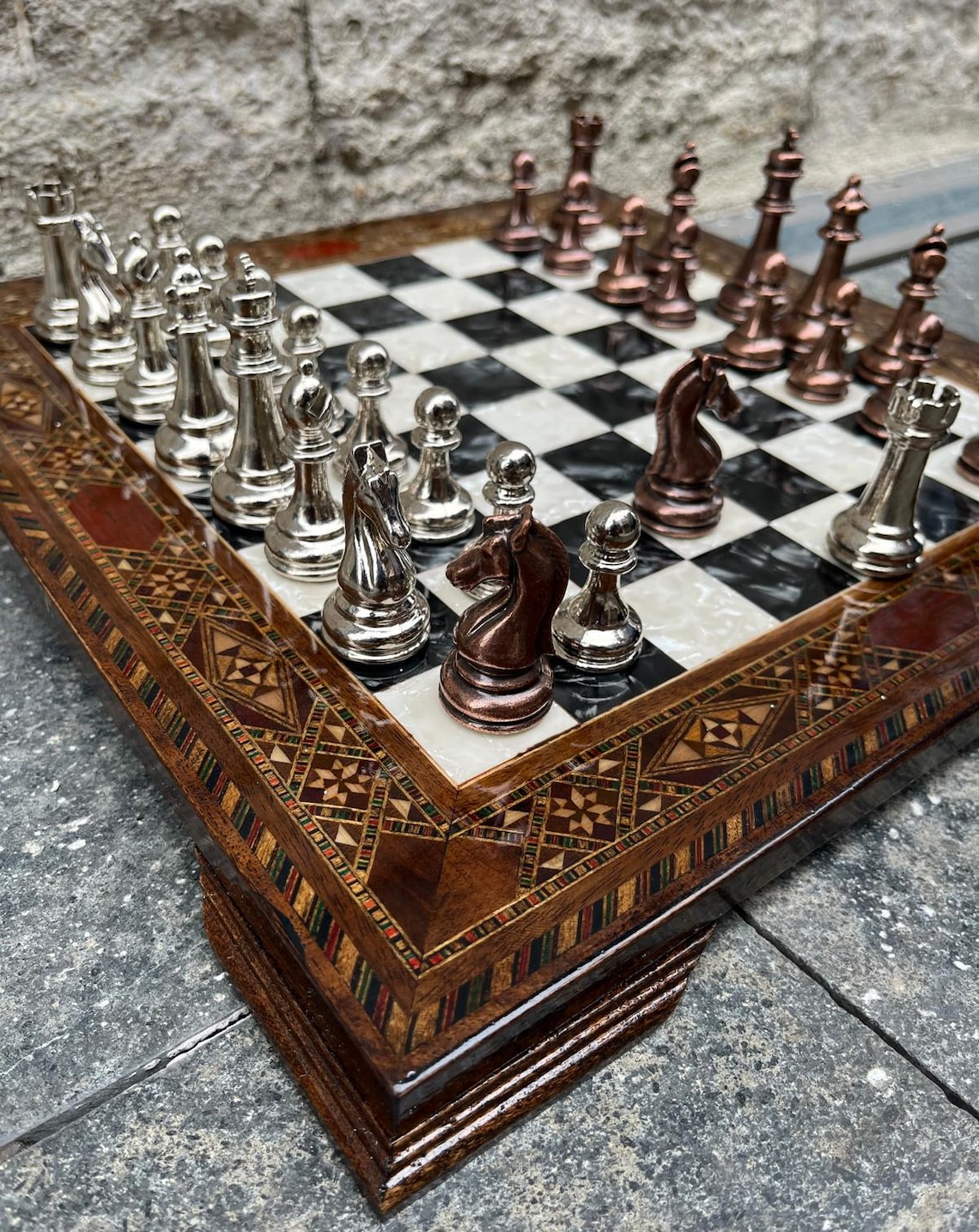 Luxury Chess Set With İnlaid Solid Wooden Chess Board Hand Crafted ...