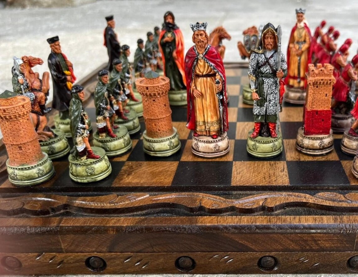 Luxury Chess Set Camelot Chess Pieces Wood Vintage Chess Board, Gift ...