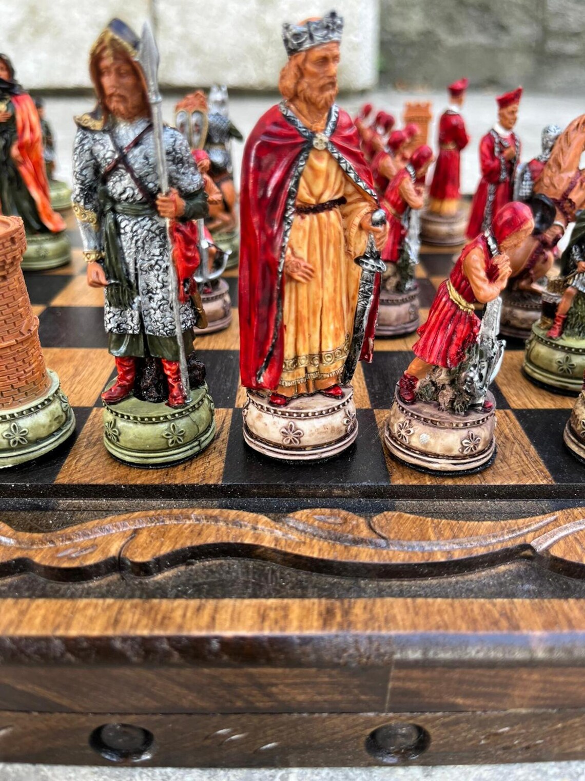 Luxury Chess Set Camelot Chess Pieces Handmade Walnut Wooden Vintage ...