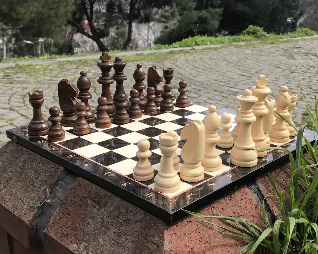 Large Chess Set Queen's Gambit Chess Board Staunton Wood Hand Carved ...