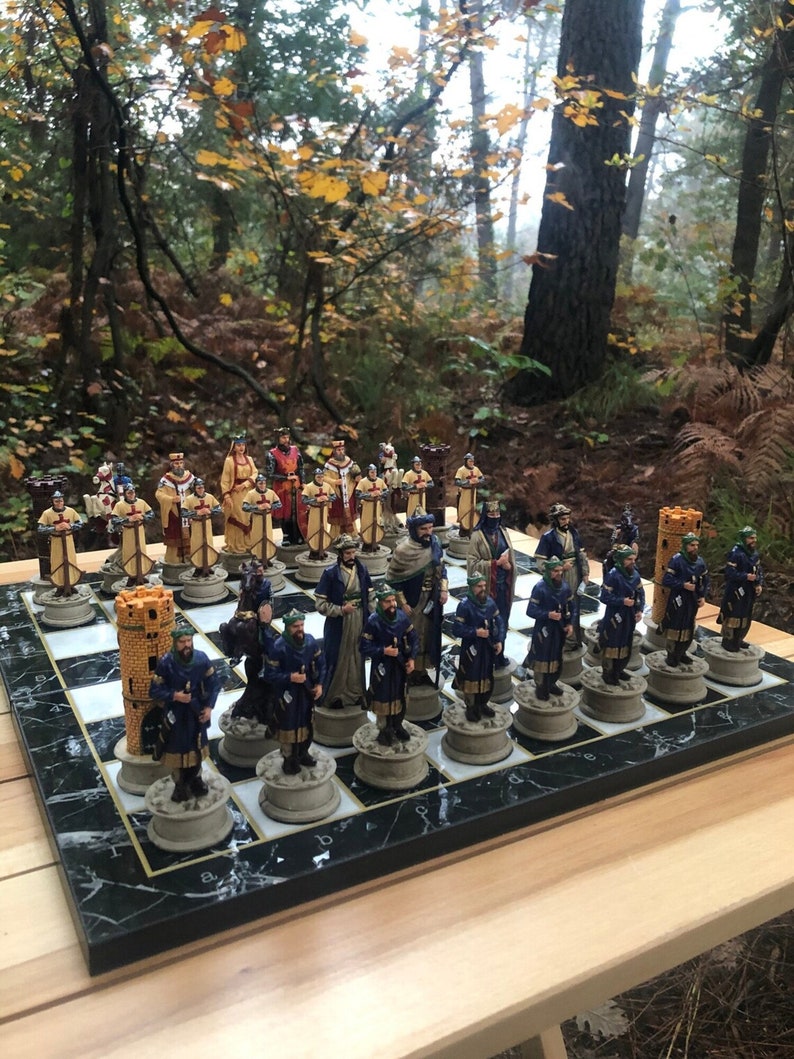 Chess Set Vintage Crusaders Hand Painted Chess Pieces Wood Chess Board ...
