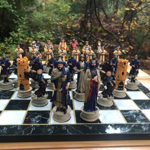 Chess Set Vintage Crusaders Hand Painted Chess Pieces Wood Chess Board ...