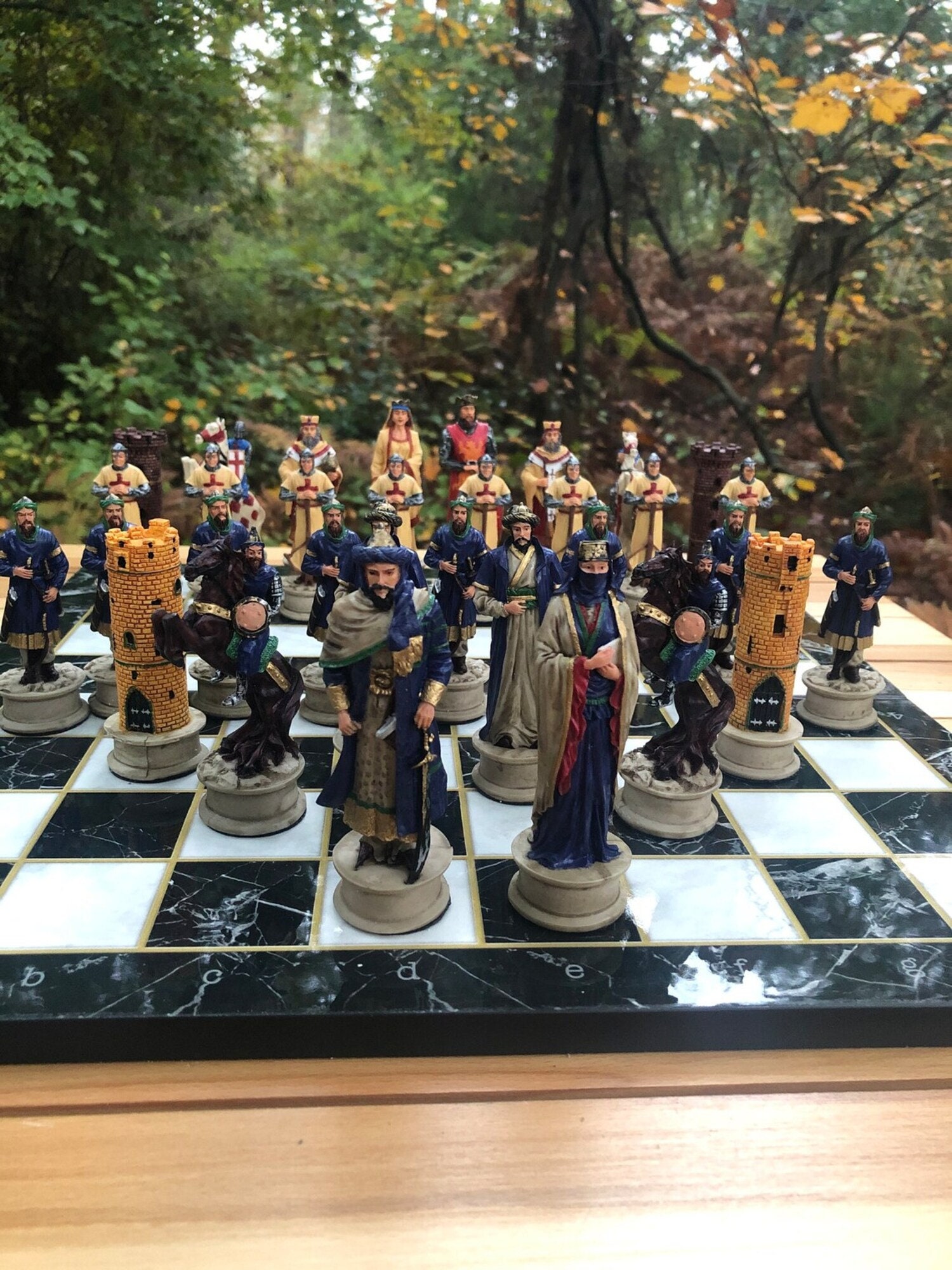 Chess Set Vintage Crusaders Hand Painted Chess Pieces Wood Chess Board ...