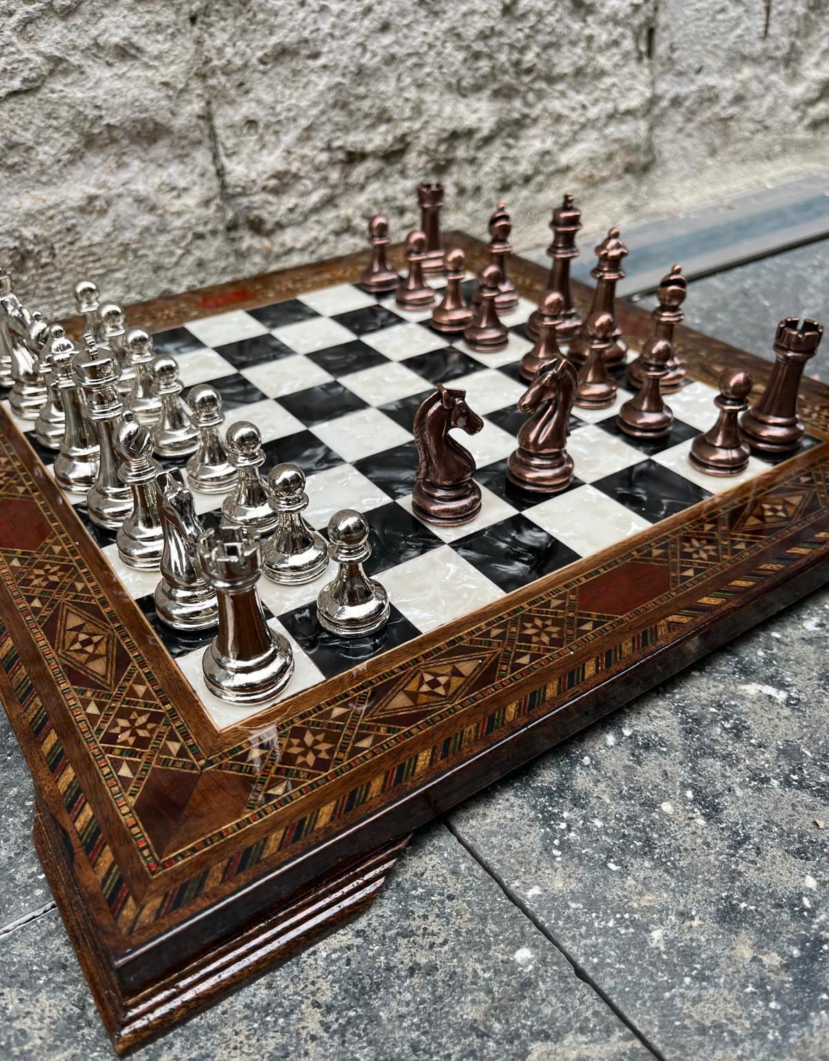 Luxury Chess Set With İnlaid Solid Wooden Chess Board Hand Crafted ...