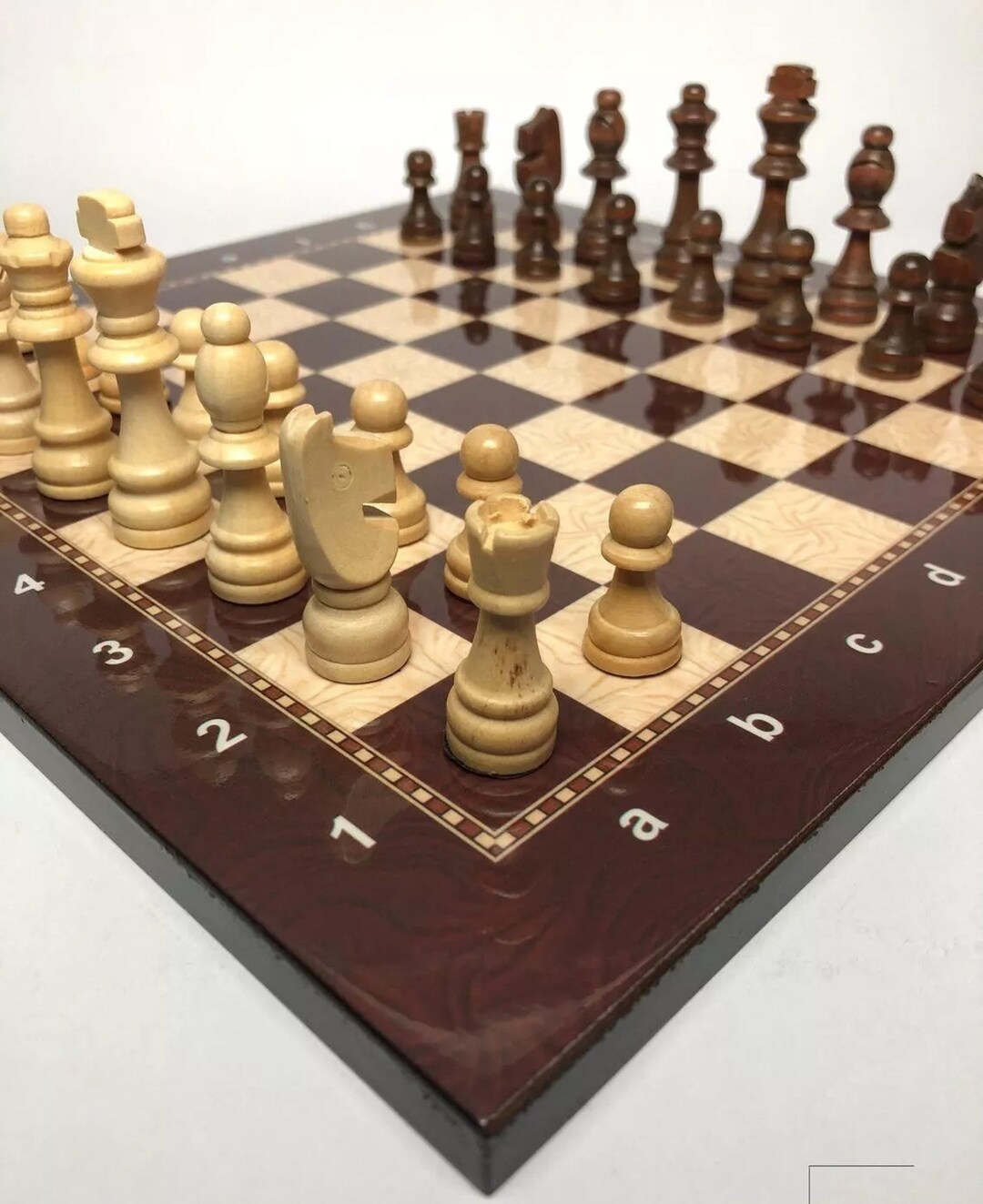 Large Chess Set Queen's Gambit Chess Board Staunton Wood Hand Carved ...