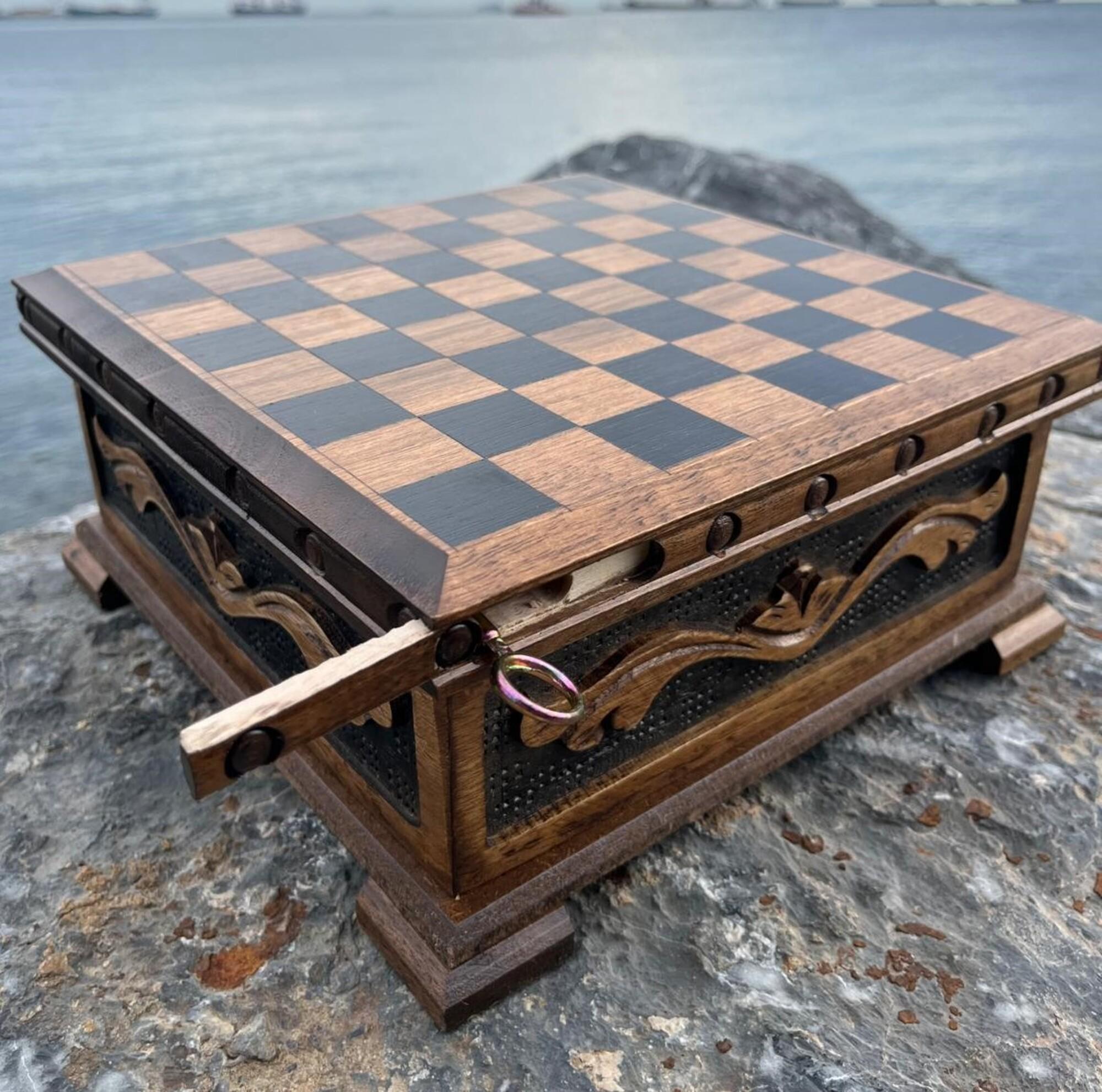Vintage Chess Set With Hidden Compartment With Puzzle Chess Board Chess ...
