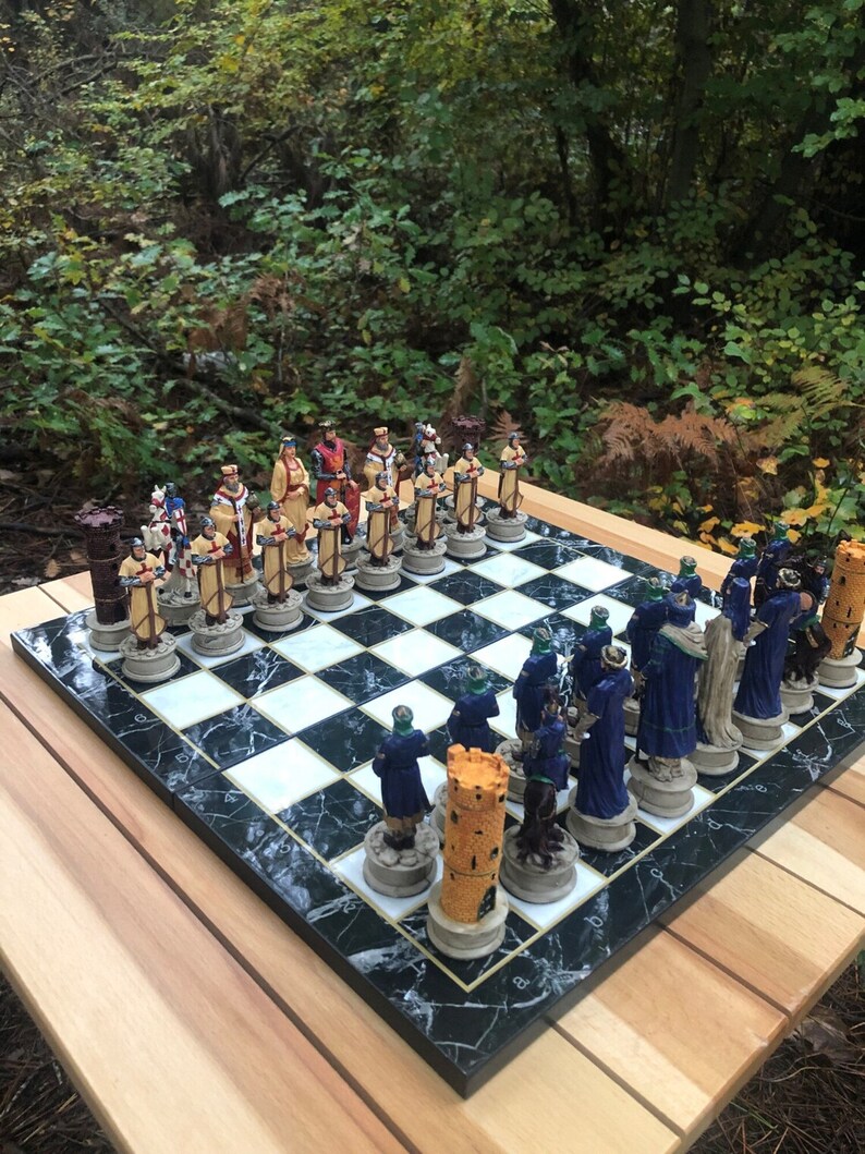 Chess Set Vintage Crusaders Hand Painted Chess Pieces Wood Chess Board ...