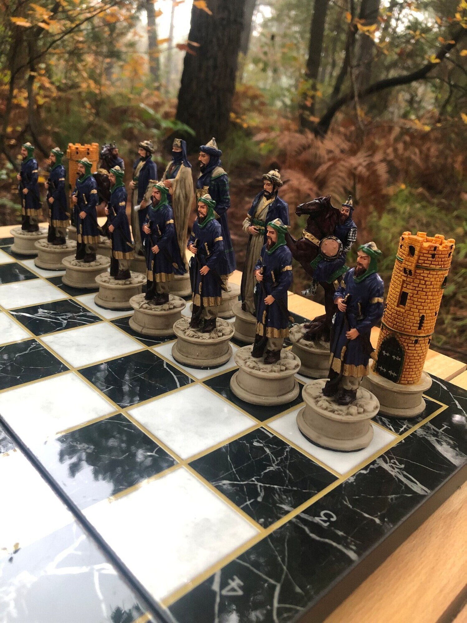 Chess Set Vintage Crusaders Hand Painted Chess Pieces Wood Chess Board ...