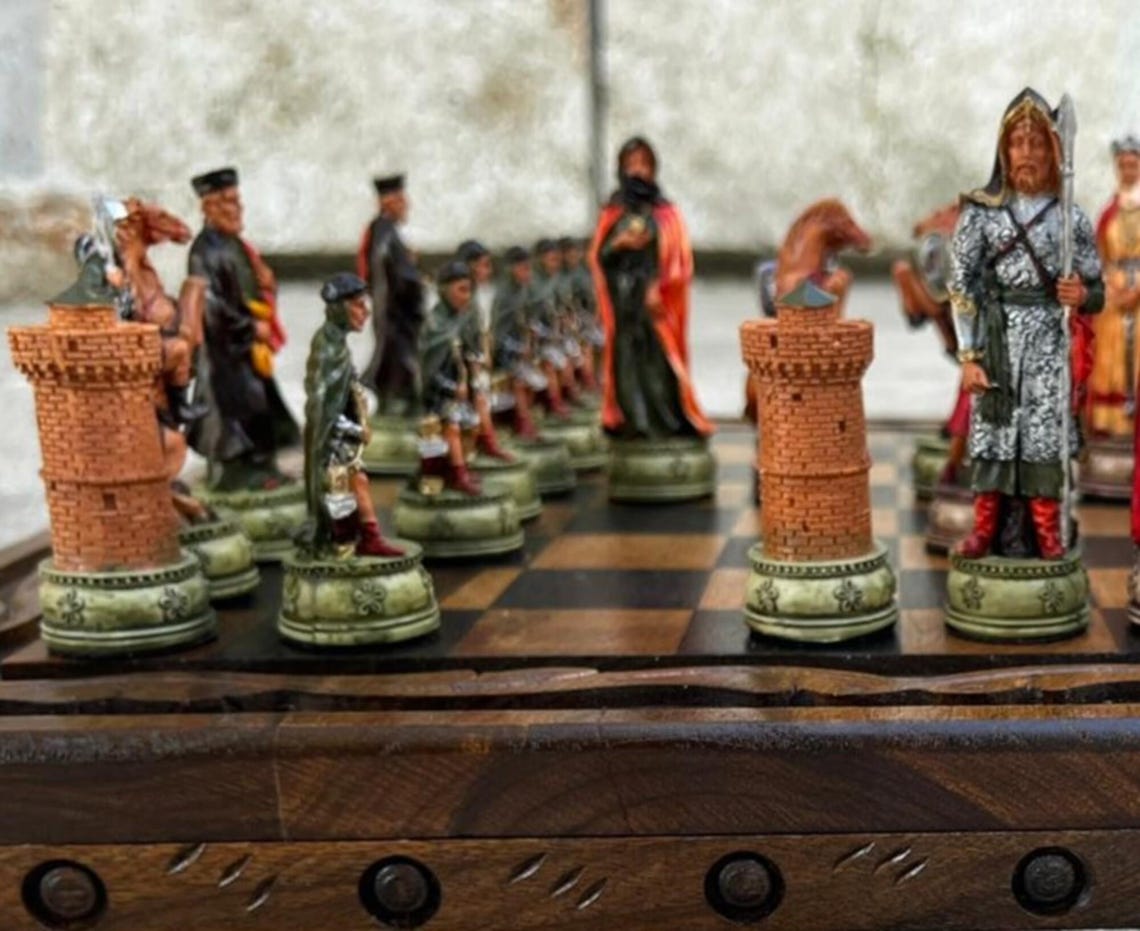Luxury Chess Set Camelot Chess Pieces Handmade Walnut Wooden Vintage ...
