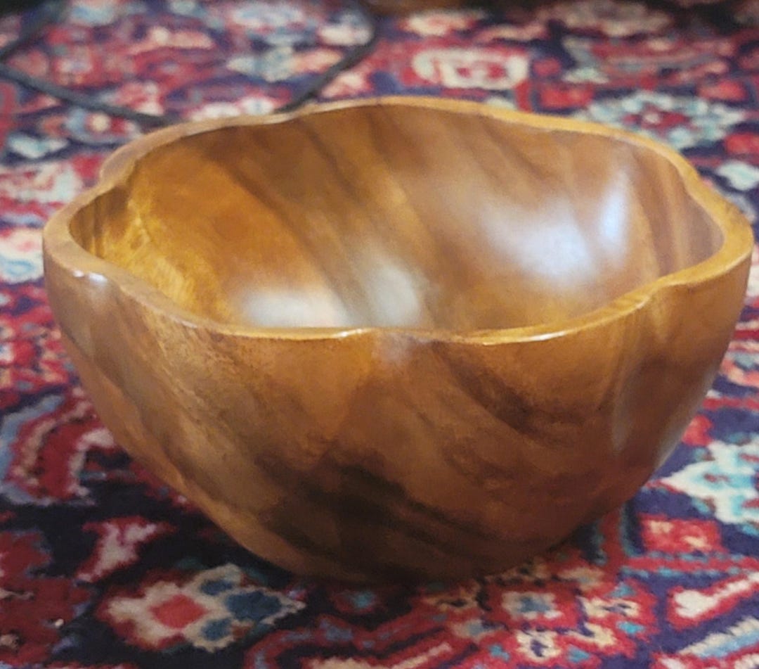Mid Century Monkey Pod Natural Wood Bowl Signed Hand Carved Centerpiece ...