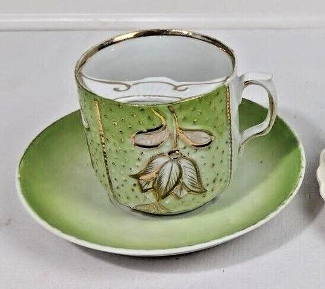 Antique Victorian Mustache Guard Teacup & Saucer Hand Painted Porcelain ...
