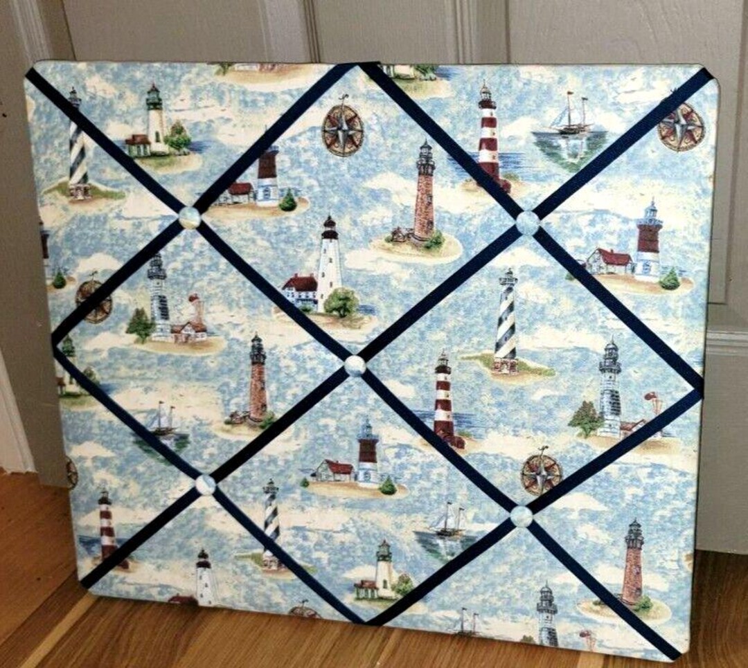 Memo/ Picture/ Notice Bulletin Board, Coastal Lighthouse Fabric W Criss ...