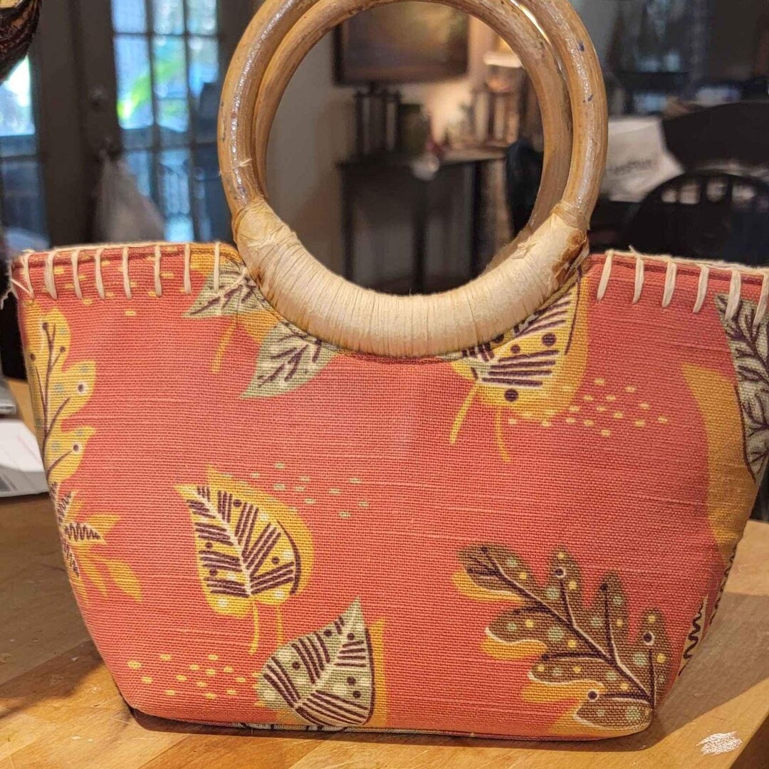 Cane Handle Fossil Handbag, Terracotta, Tan, Tropics - Etsy