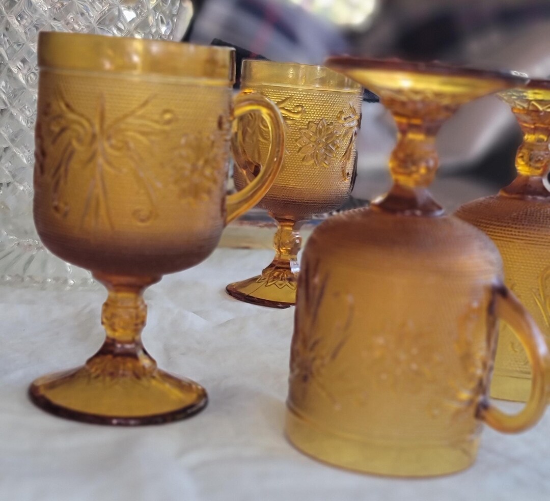 Vintage Indiana Glass Tiara Sandwich Mugs, Amber Glass, Handled ...