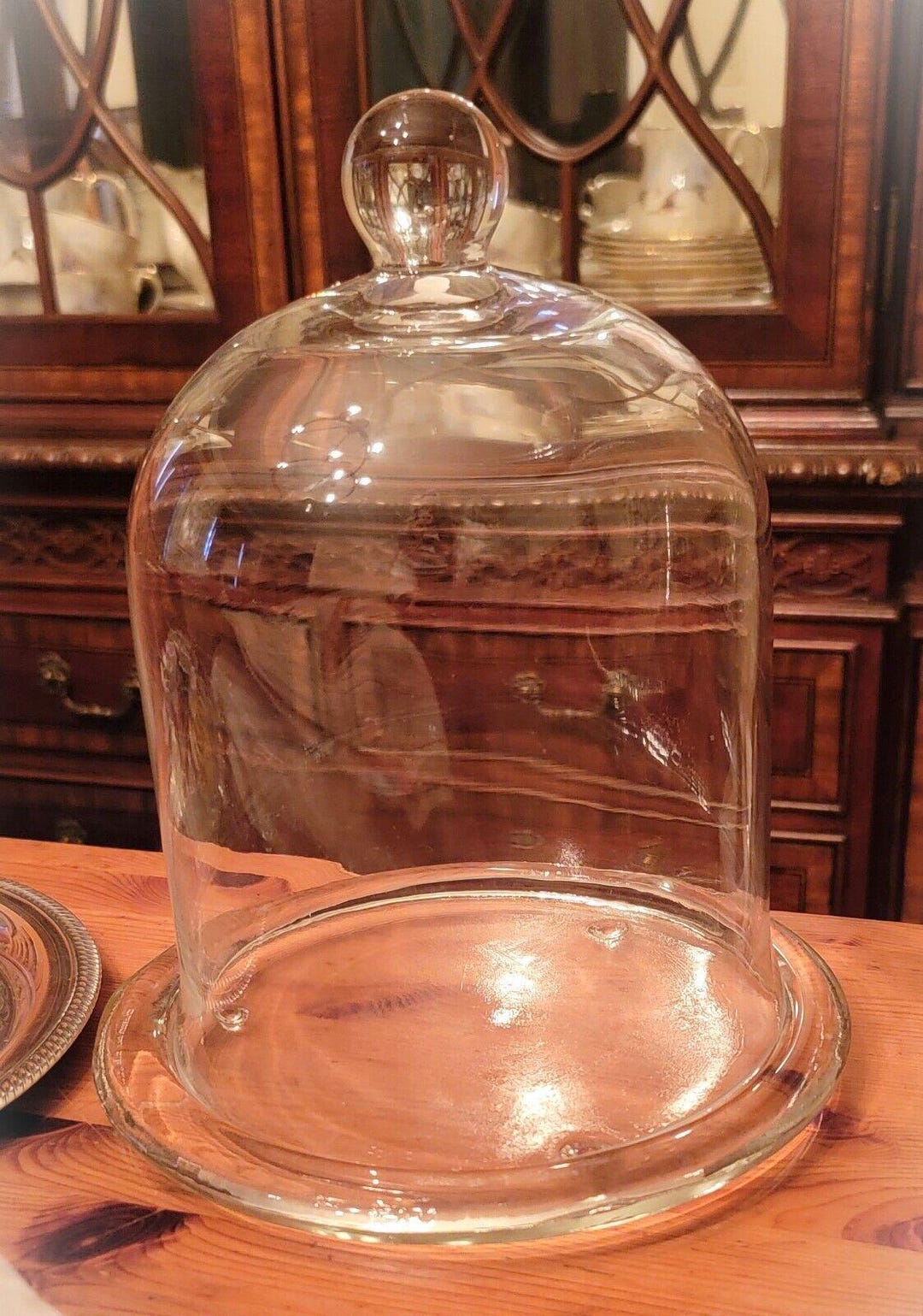 VTG Glass Cloche Dome Cover, Bell Jar, W Top Knob, Fitted Base, 10" - Etsy