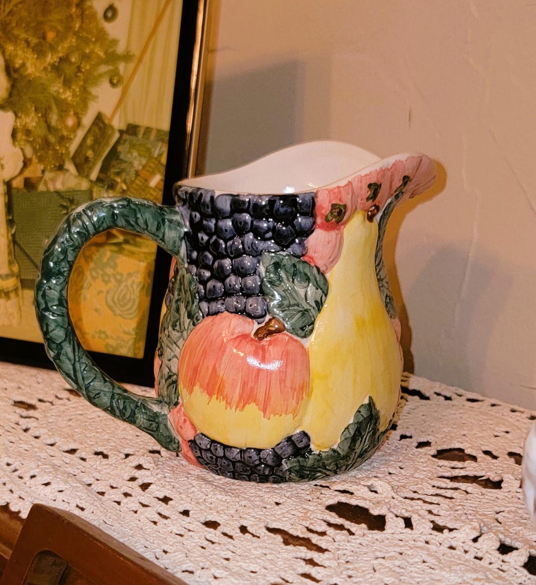Pitcher in High Relief Pottery Hand Painted Garden Delight, Flowers Inc ...