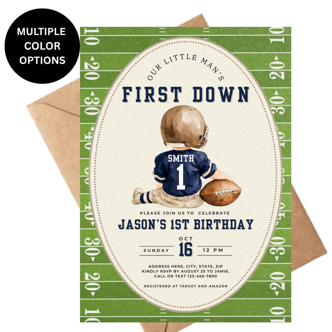 First Down Birthday Invitation, Custom Jersey, Football - Etsy