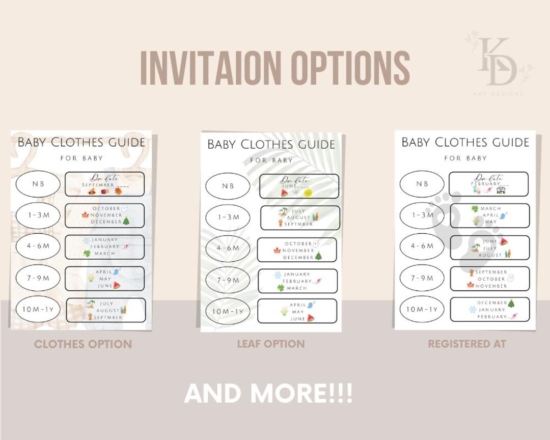 Baby Clothes Guide (invitation Insert) Month by Month - Etsy