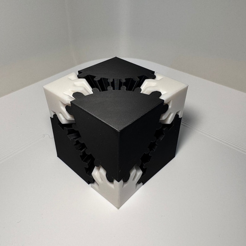 3D Printed Gear Cube Geometric Puzzle Modern Desk Decor & Unique Gift ...