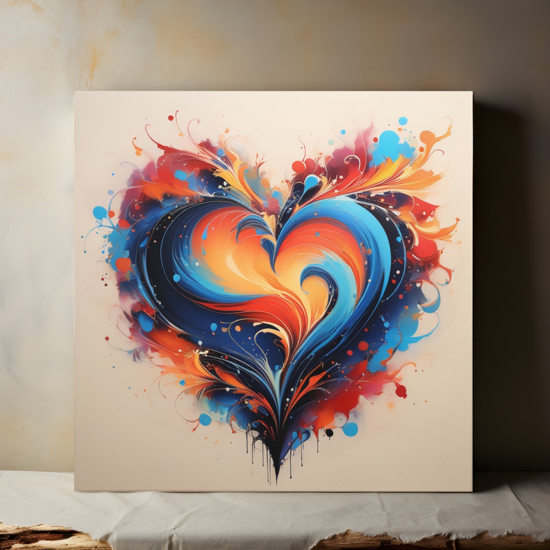 Abstract Heart Canvas Wall Art, Valentines Day Print Art, Red Hearts ...