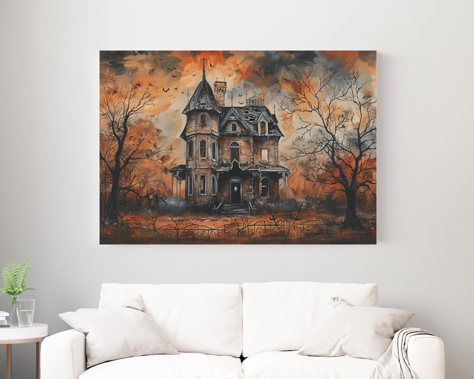Vintage Haunted House Canvas Wall Print, Halloween Print, Spooky Decor ...