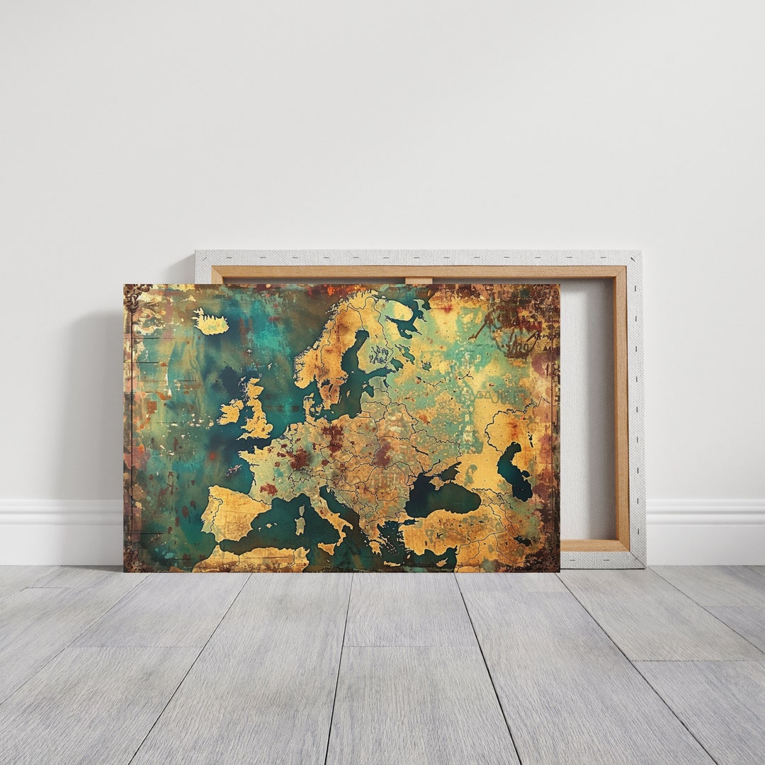 Rustic Europe Map Canvas Wall Print, Map Prints, Room Wall Art, Office ...
