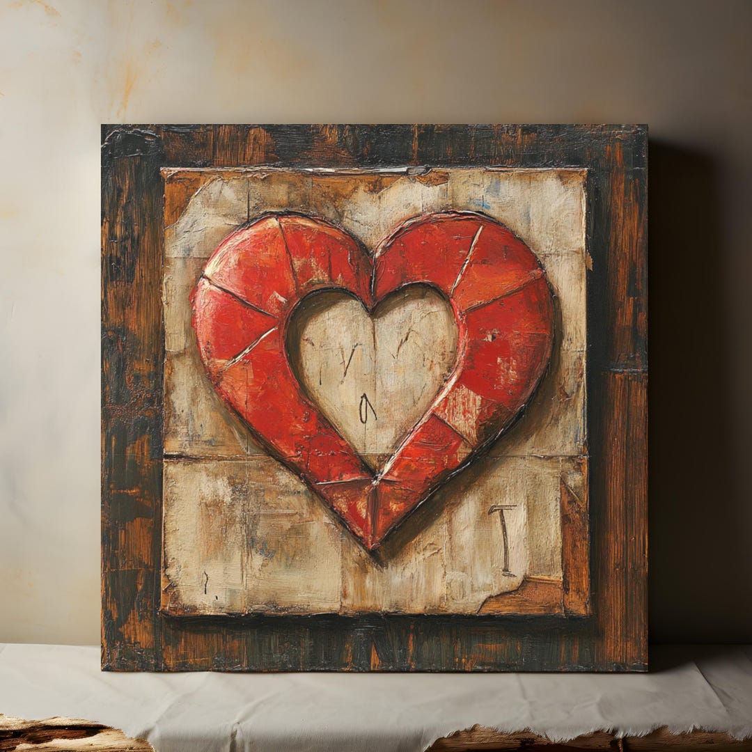 Vintage Valentines Day Heart Canvas Wall Art, Valentines Day ...