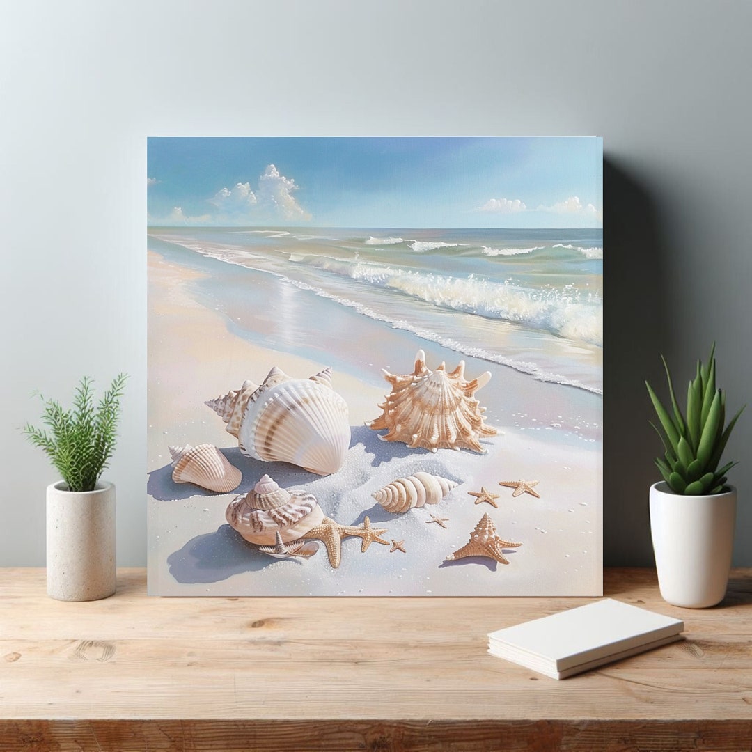 Oil Painting of Shell at Beach Canvas, Ocean Beach Prints, Costal Decor ...