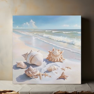 Oil Painting of Shell at Beach Canvas, Ocean Beach Prints, Costal Decor ...