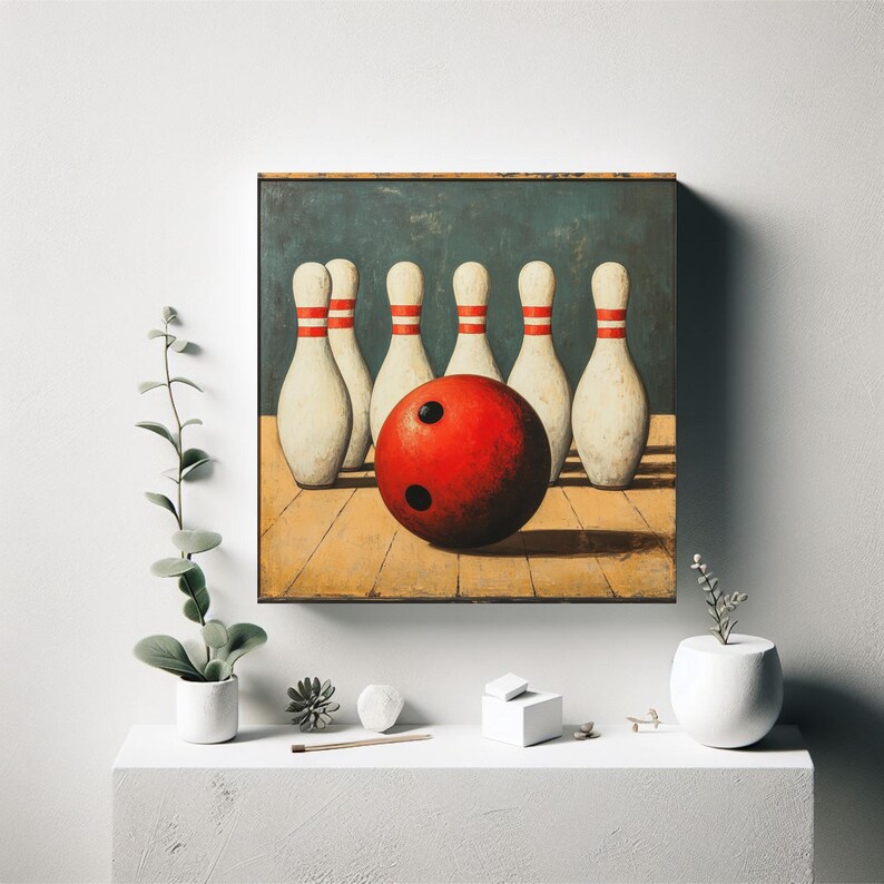Vintage Bowling Ball and Pins Canvas Wall Art, Gifts for Him, Fathers ...