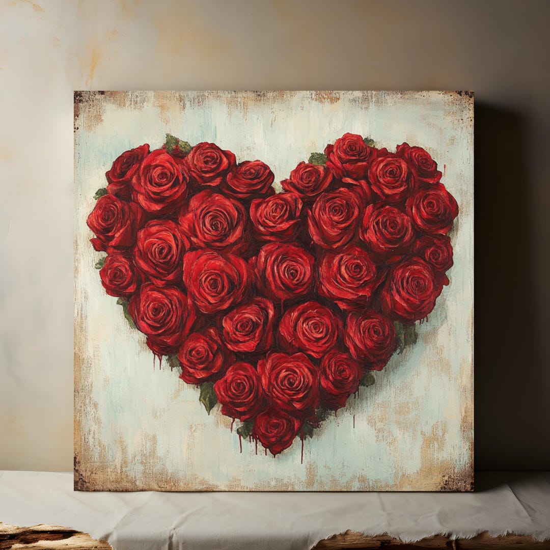 Vintage Red Rose Canvas Wall Art, Valentines Day Decorations, Gifts for ...