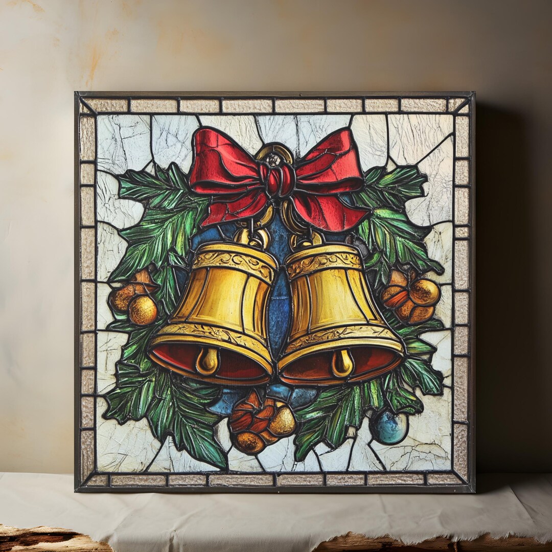 Stained Glass Christmas Bells Canvas Wall Art, Christmas Wall Art, Xmas ...