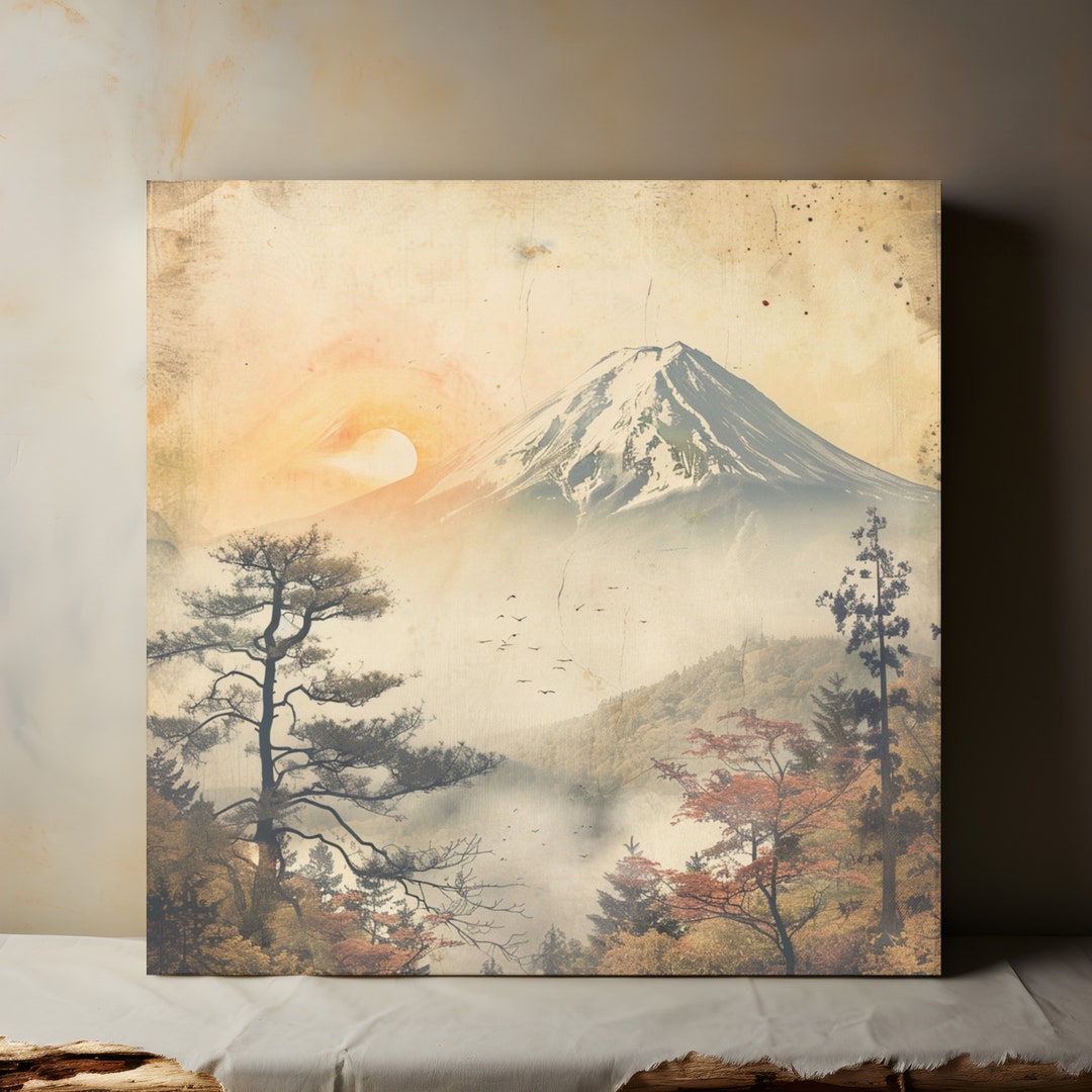 Mt. Fuji Canvas Wall Print, Zen Print, Asian Decor, Mountain Painting ...